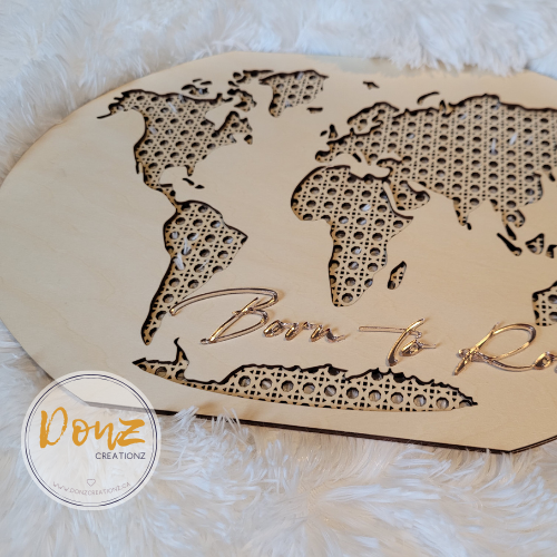 "Born to Roam" Wood Rattan Map of World – Donzcreationz